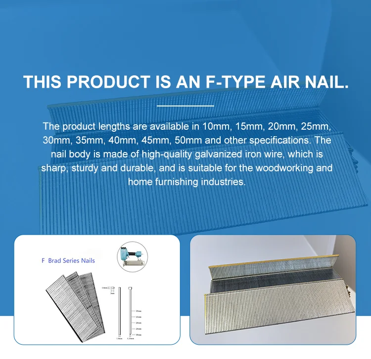 Pneumatic Air Brad Nails Iron Zinc Plated Smooth Flat Head Sharp Point ...