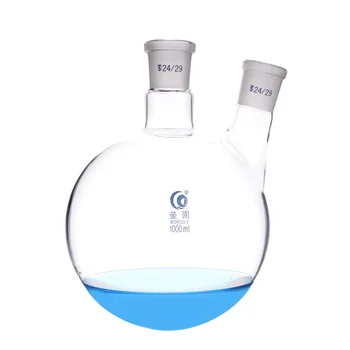 Lab Oblique Two Mouth Round Bottom Wry Two Neck Reaction Flask 25/100 ...
