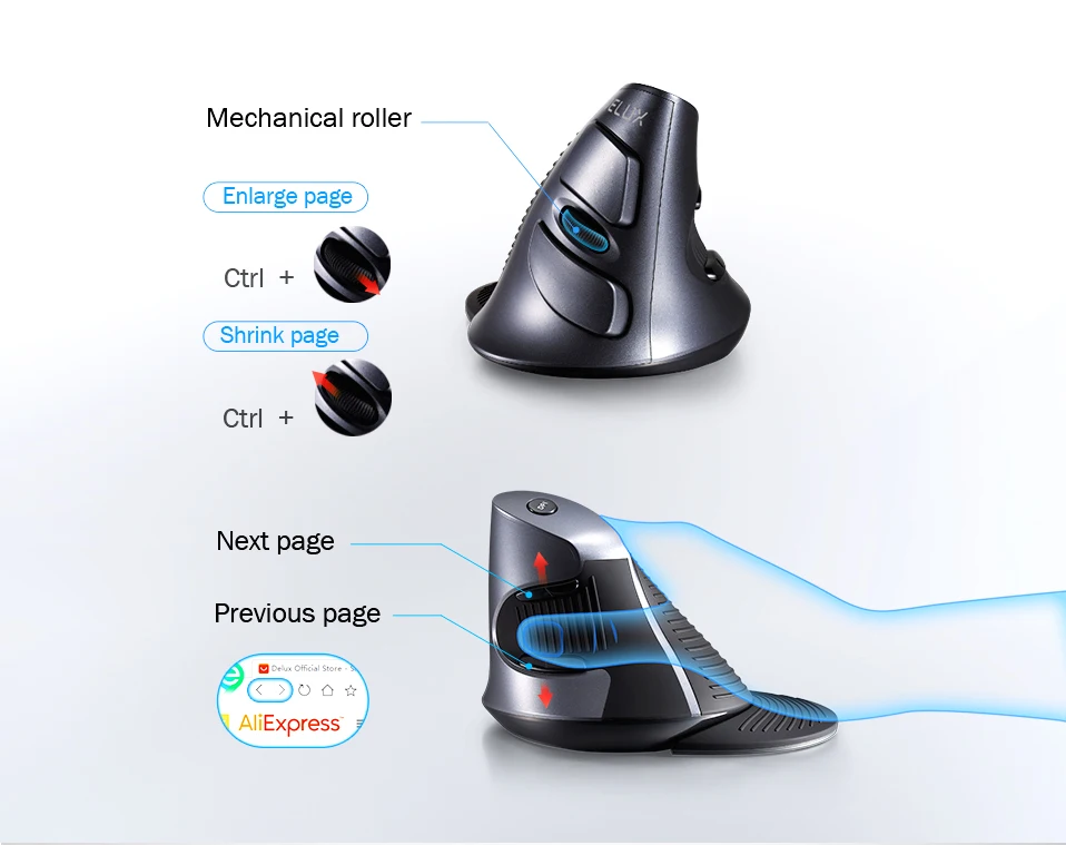 M618 GX Ergonomic Vertical Wireless Mouse - 6 Buttons, 1600DPI