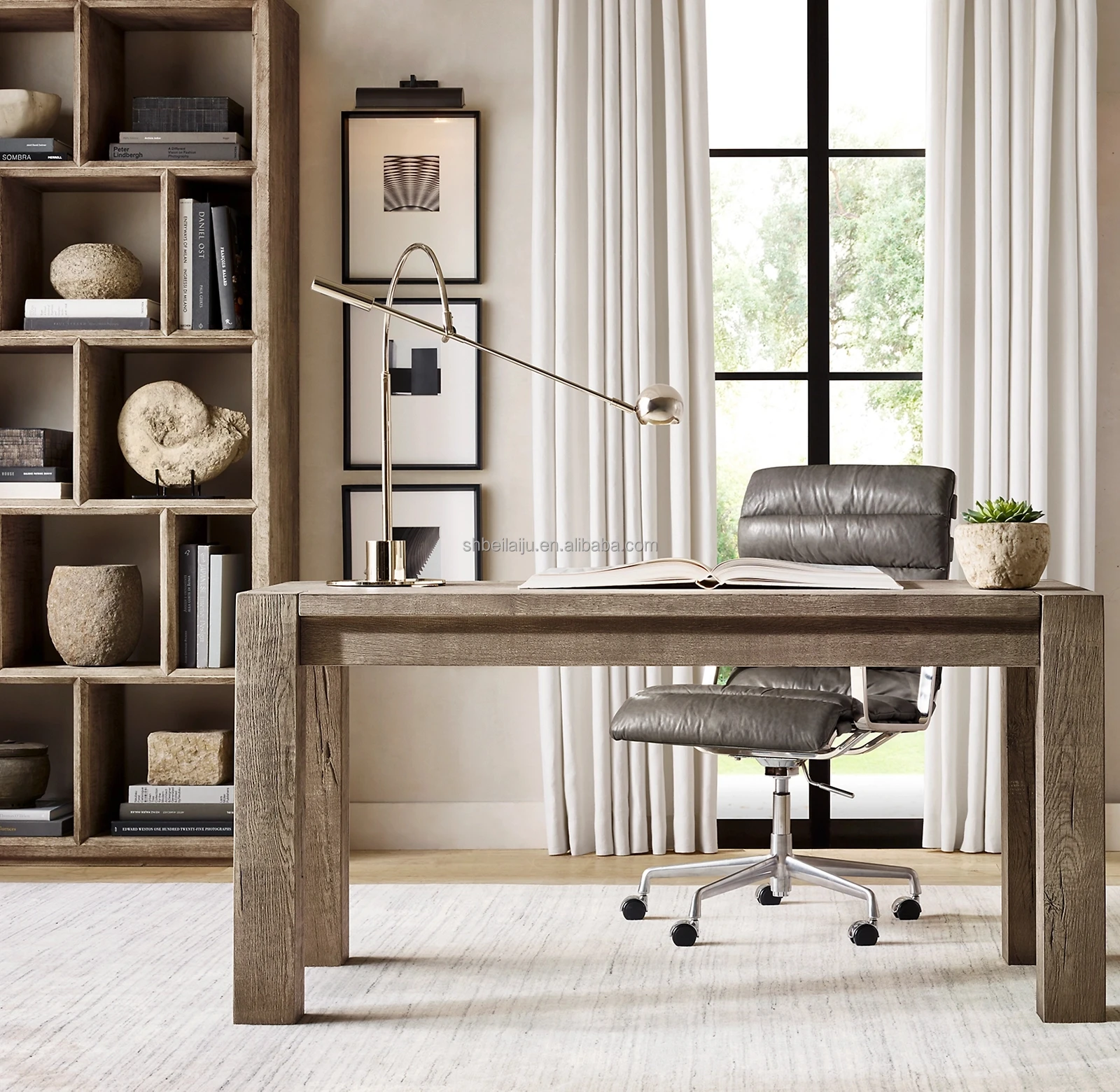 Modern American Country Antique Reclaimed Solid Oak Wood Office Desk ...