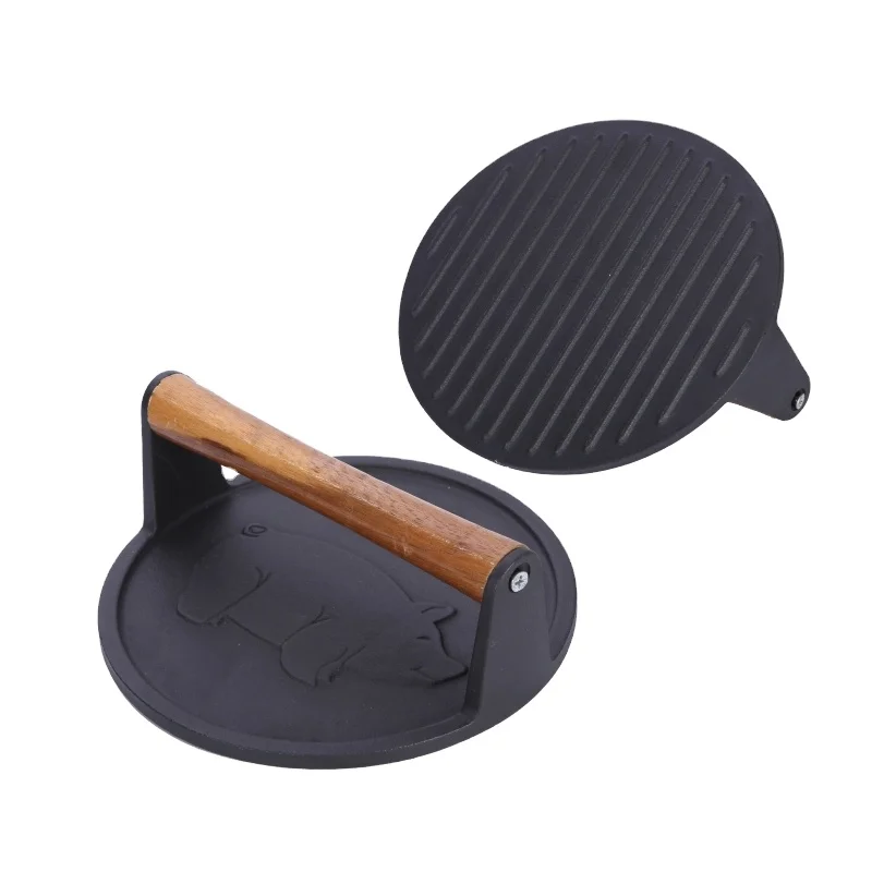 Factory Supply Pre-seasoned Cast Iron Bacon Press Meat Press Round ...