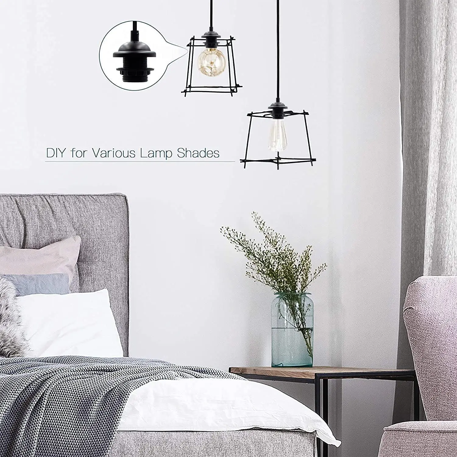 Diy Mini Pendant Lamp Retro Socket Pendant Lamp Bracket,Black Cord ...