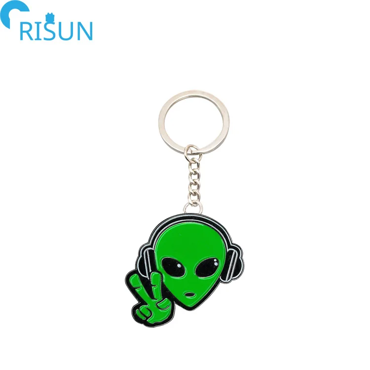 Wholesale Cool Alien Hatted Up Enamel Keychain Custom Logo Alien Cowboy ...