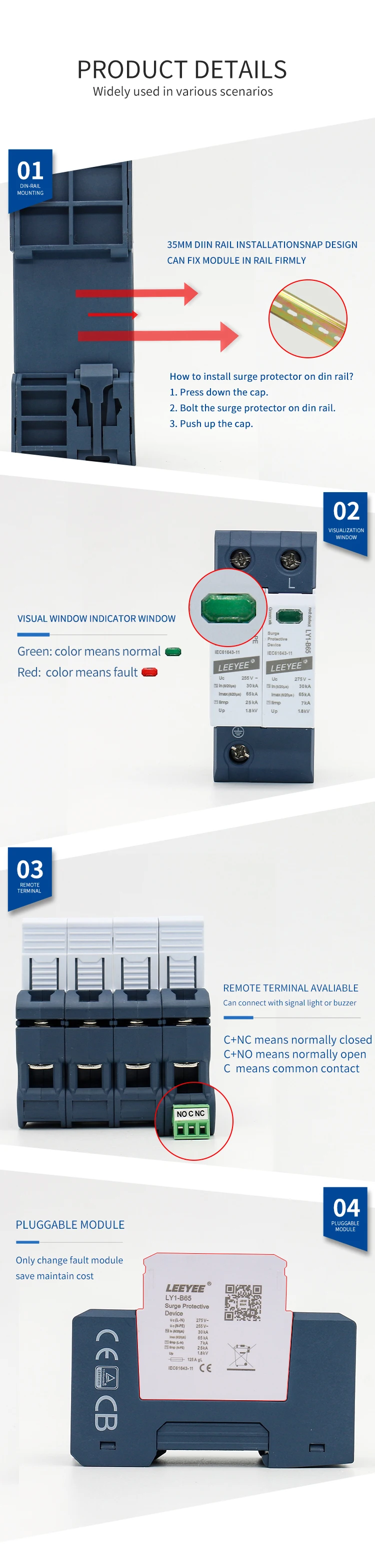 1p+n Power Surge Protection Device 65ka Ac Surge Lightning Protection ...
