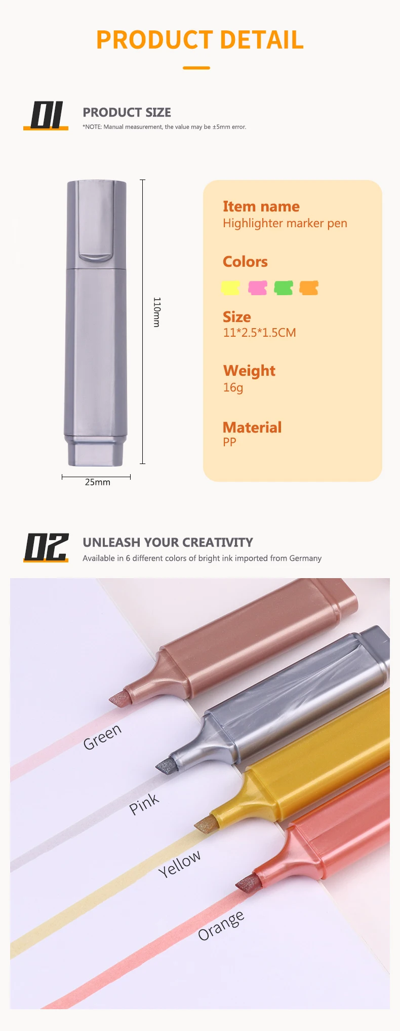 Factory Produced 4 Colors Subtle Glitter Highlighters Markers Metallic ...