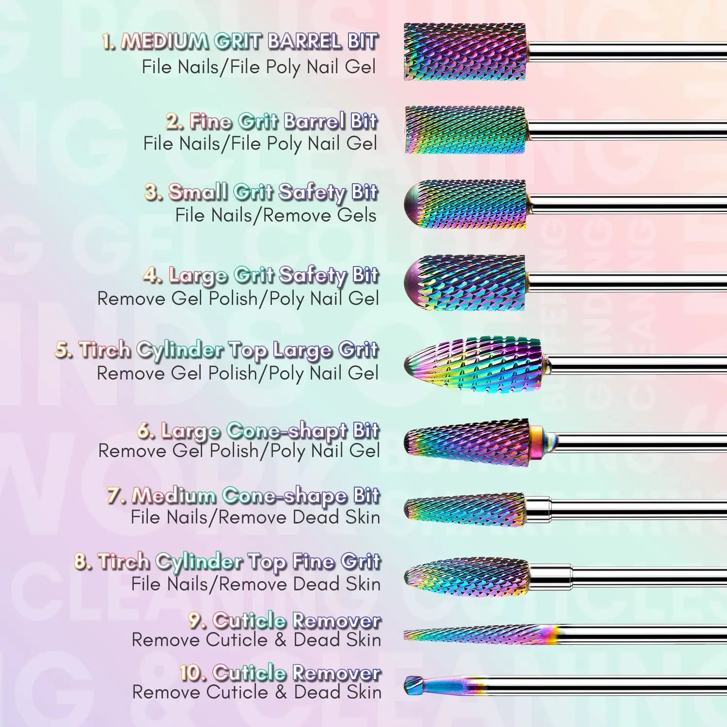 Nail Drill Bits Set 10pcs Tungsten Carbide Drill Bit 3/32 Acrylic Poly ...