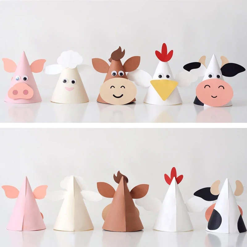 Diy Cute Animal Paper Party Hats with Plastic Eyes for Party Favors ...
