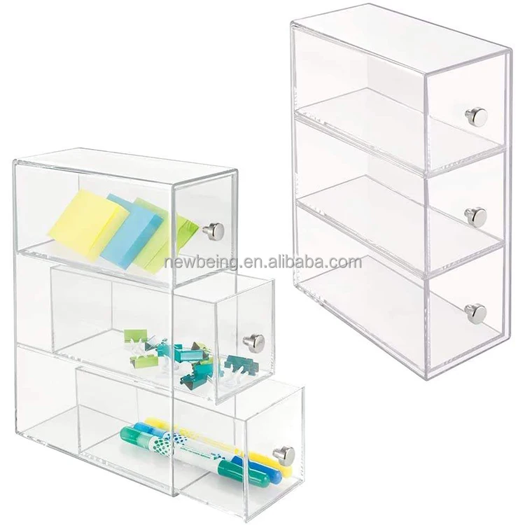 Transparent acrylic stackable stationery storage box drawer container ...