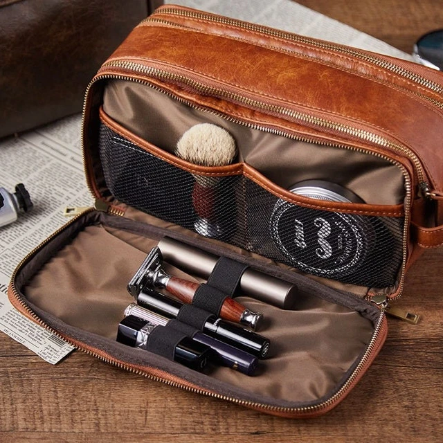 Groomsmen Gift Custom Pu Leather 3 Layers Men Dopp Kit Shaving Kit ...