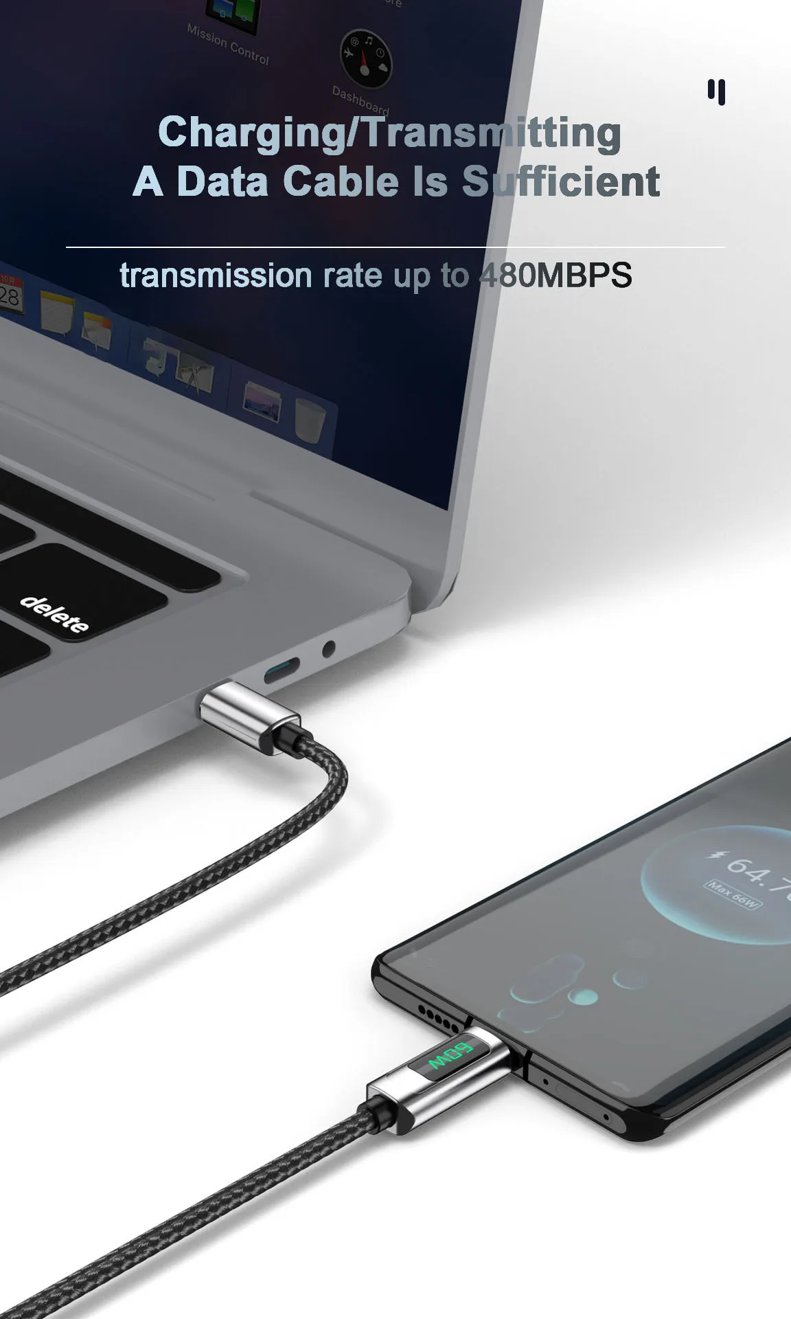 1M Digital Display PD 60W Mobile Phone Cable Usb c Cable Type-c Fast ...