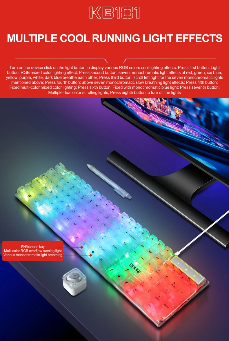 Customizable Douni KB101 RGB Backlit Wired Gaming Keyboard - Multi ...
