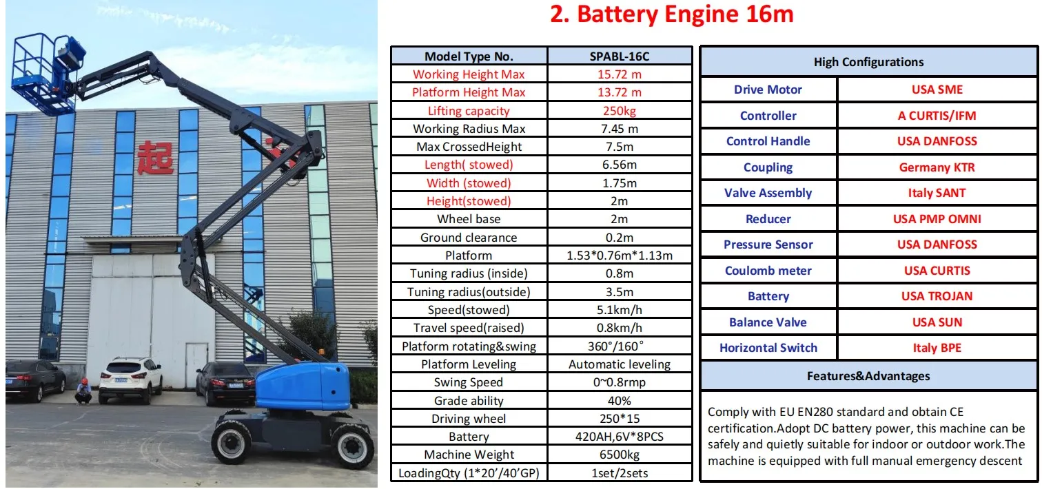 45ft 60ft Small Electric Self Propelled Boom Lift Hydraulic Manlift ...