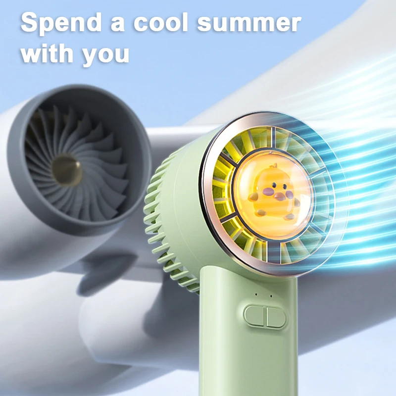 Portable Handheld Rechargeable Fan Cartoon Silent Night Light Mini Led ...