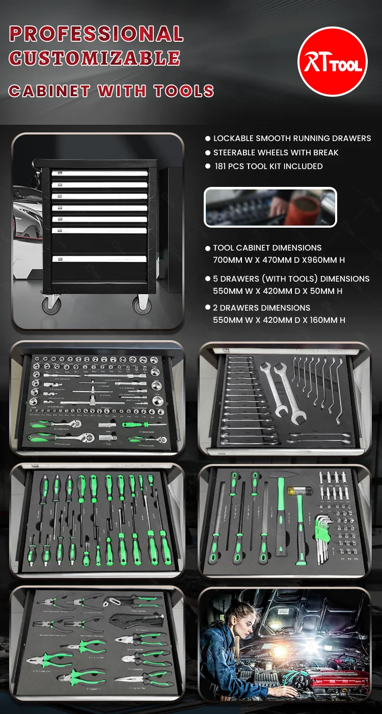 181pcs Hot Complete Tools Mechanic Tool Box Set in Trolley