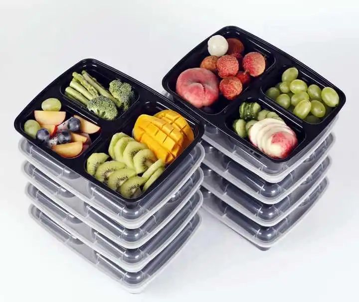 3 compartment disposable plastic box black rectangular plastic take ...
