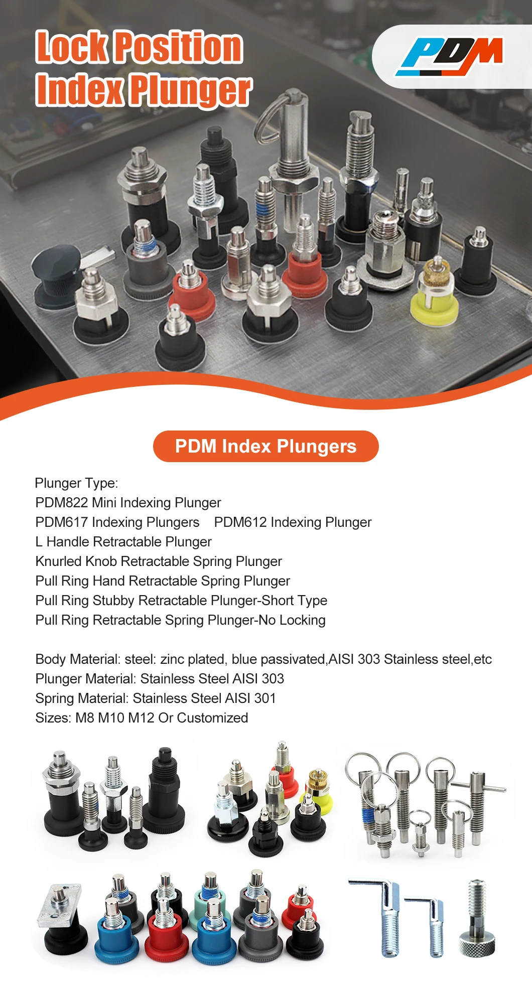 Stainless Steel Spring Loaded Indexing Plunger - PDM