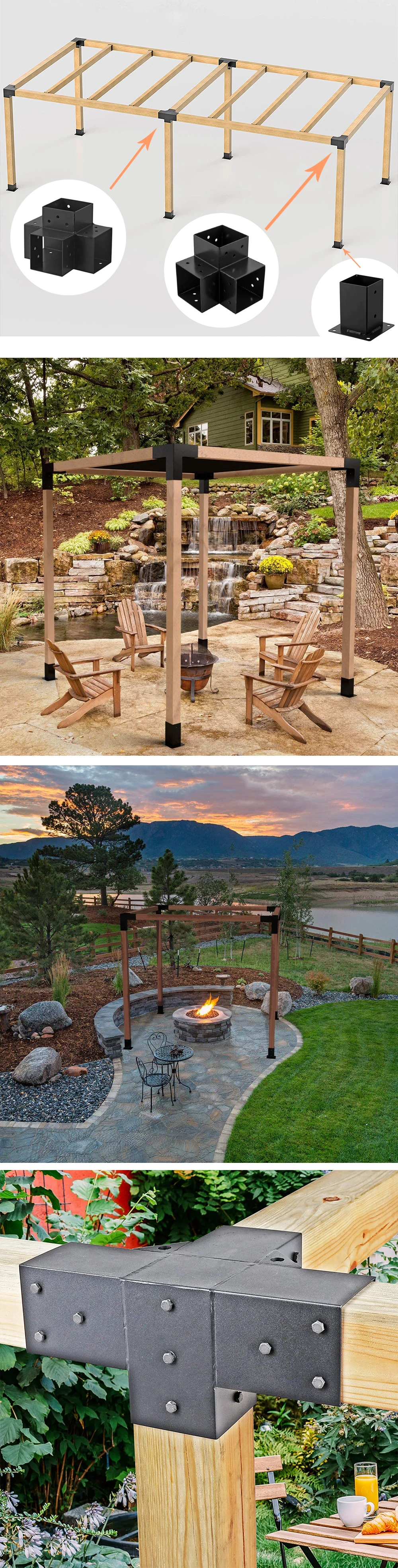 3-way Angle Corner Pergola Steel Brackets 4x4 Kit For Wood Connector ...