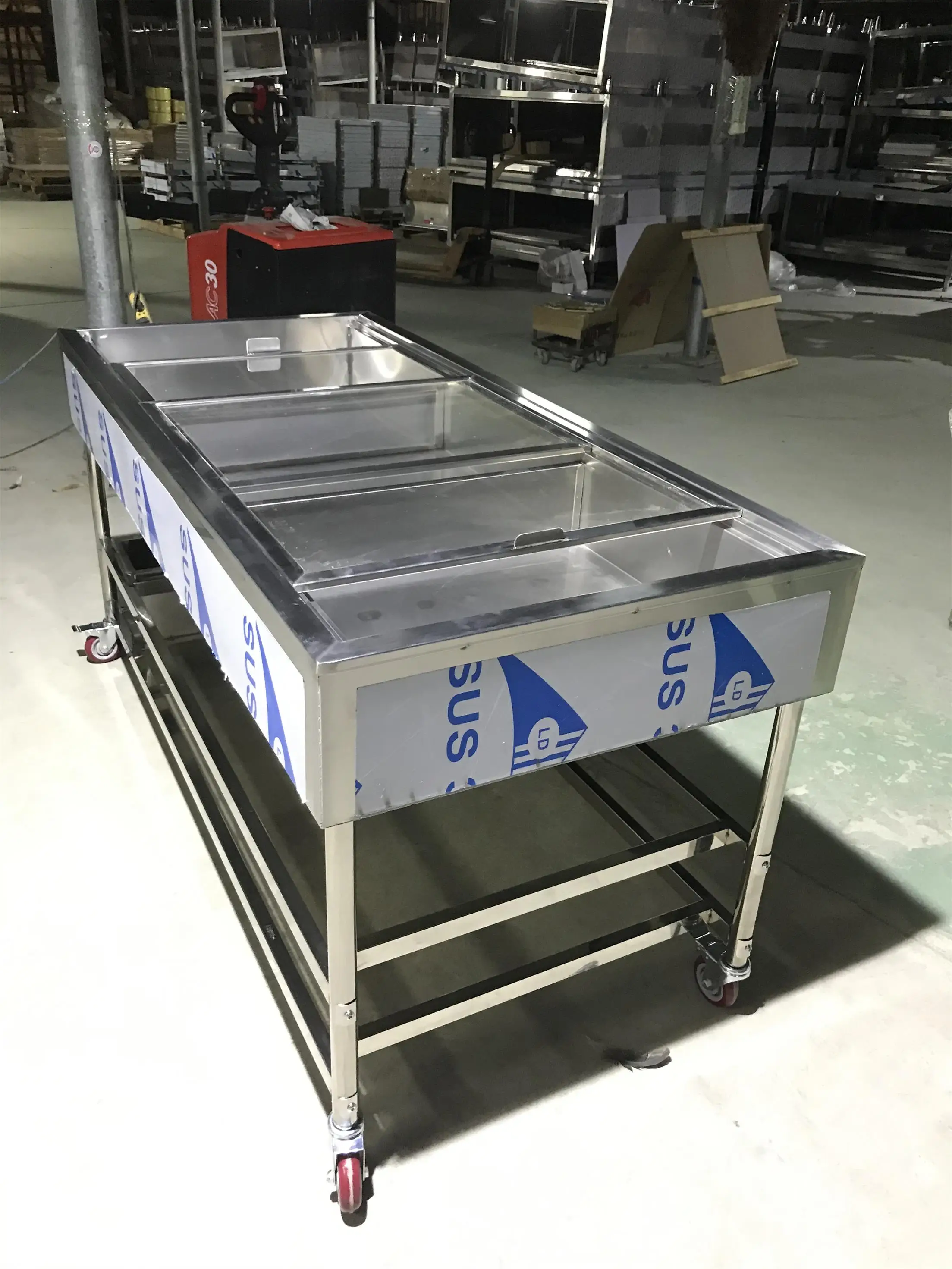 Supermarket Stainless Steel Sea Food Display Table Cold Fish Seafood ...