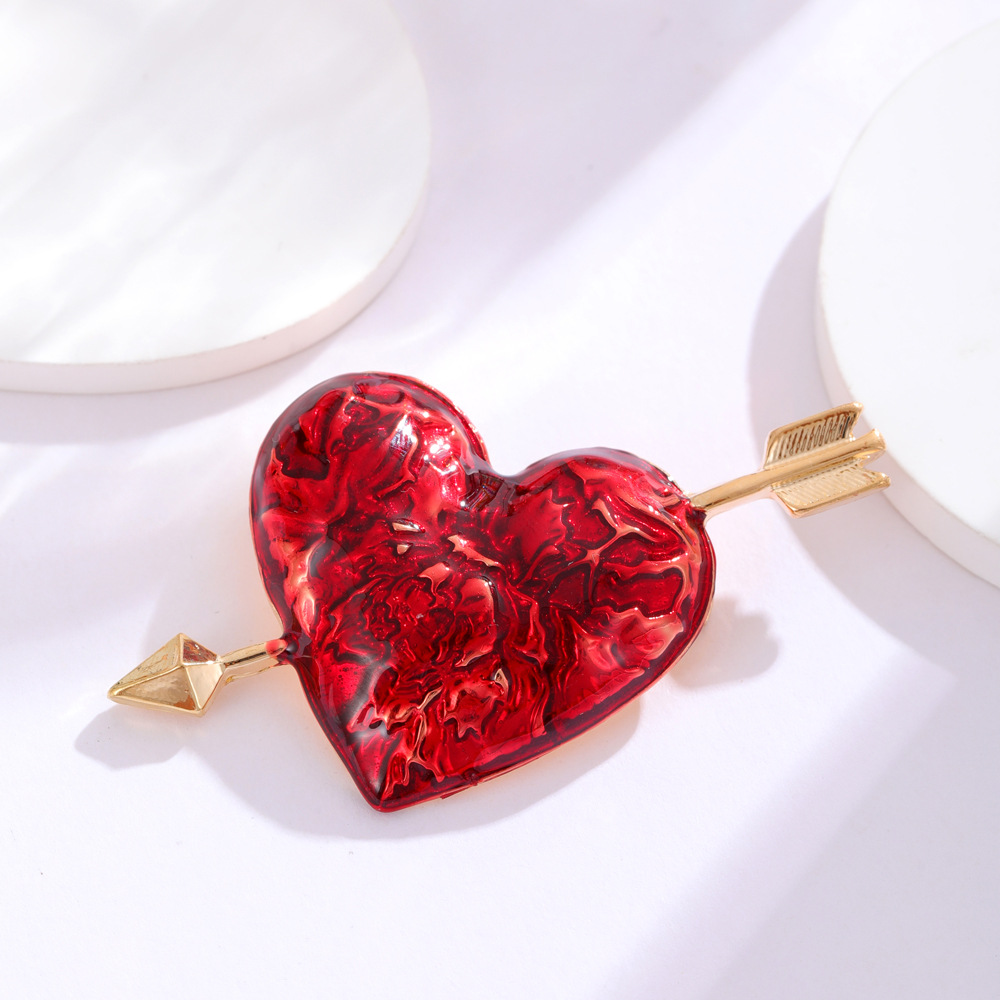 An Arrow Through the Cordiform Heart Brooch Pins Drip Oil Enamel Red ...