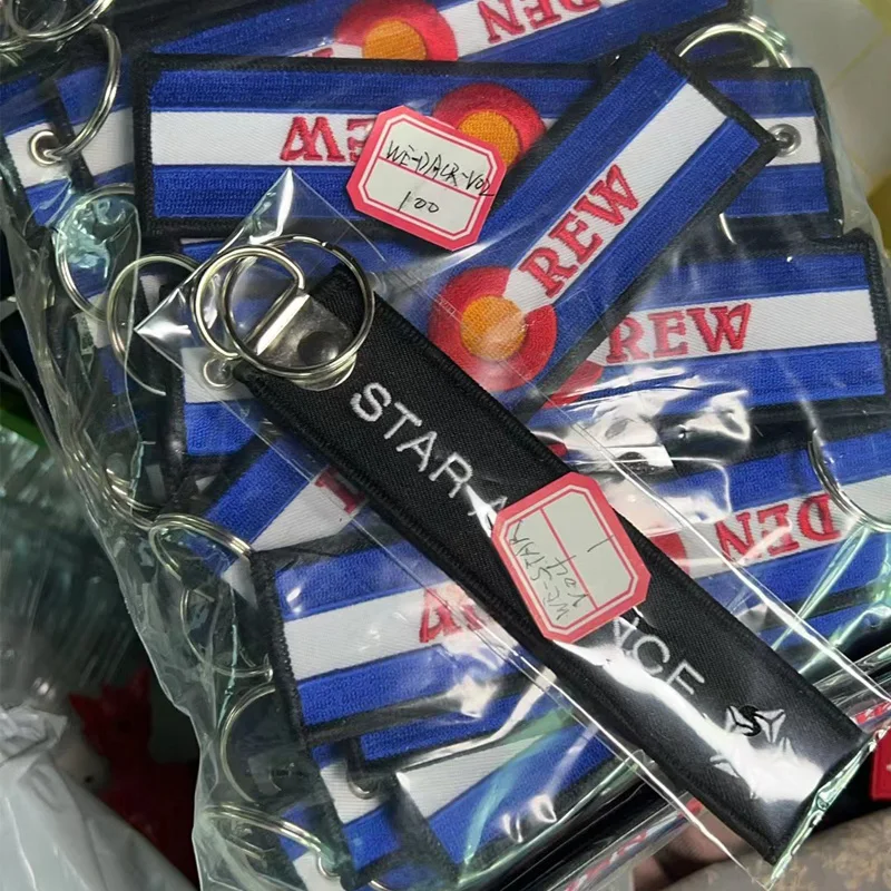 Embroidery Customized Double Sided Fabric Flight Key Chains Key Ring ...