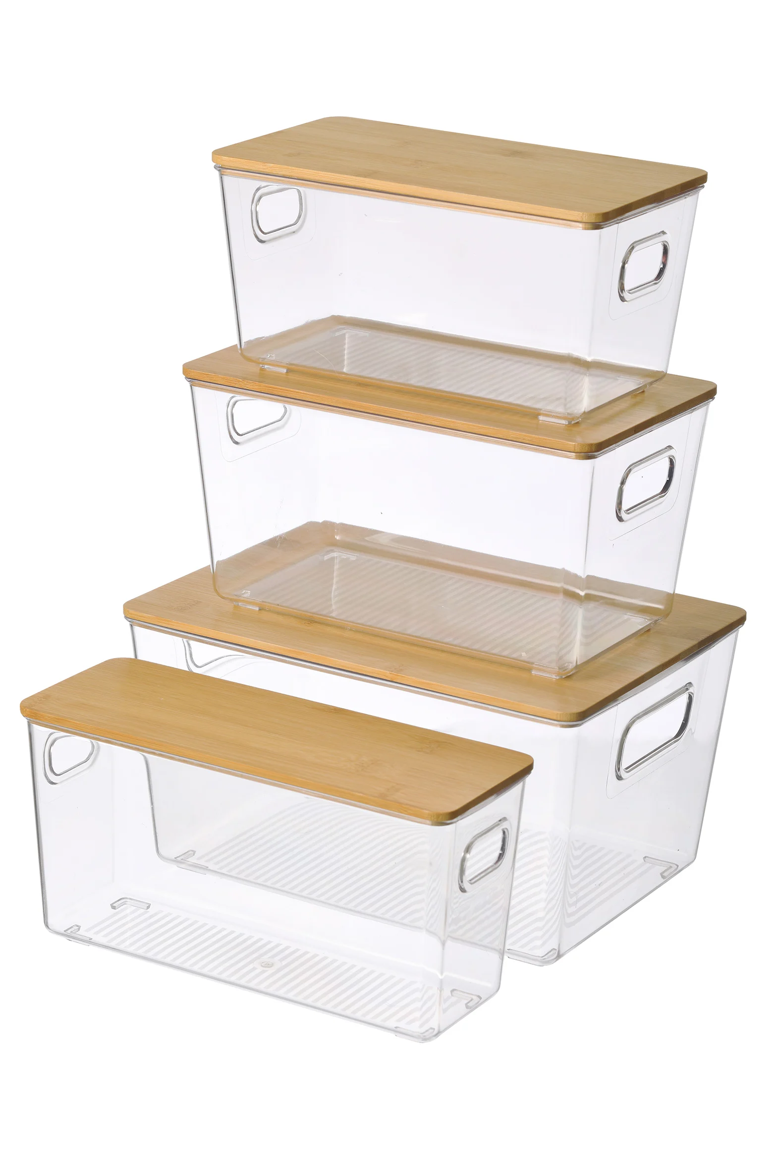Clear Plastic Storage Baskets with Bamboo Lids - Sustainable & Versatile