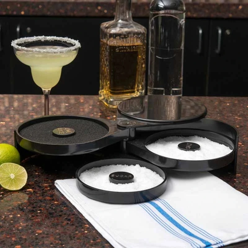 3-Tier Bar Glass Rimmer Bartender Tool With Sponge 3-Tray Black Plastic ...