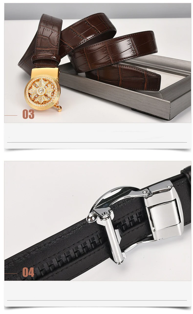 New Fashion Trendy Rotating Buckles Genuine Leather Men Belt Luxury ...