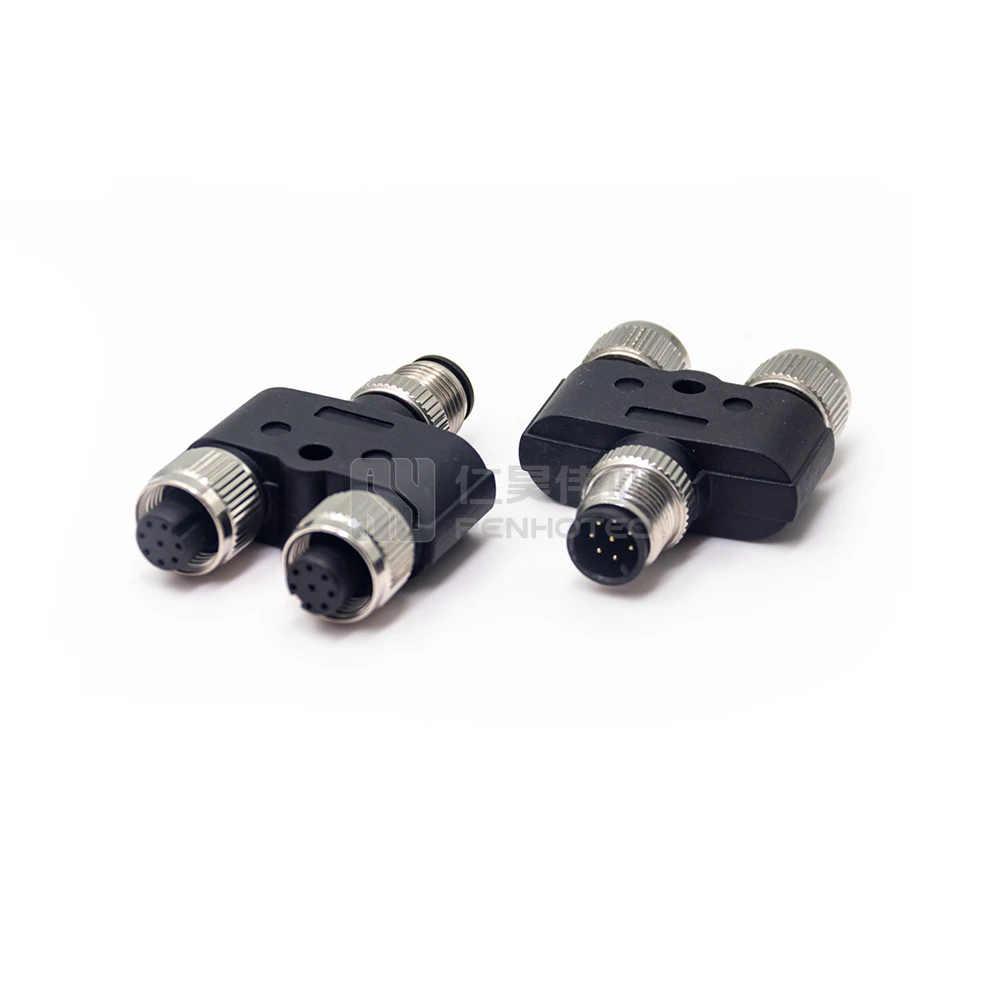 M12 Sensor Connector Y Type Adapter 8Pin Male to Two Female Splitter ...