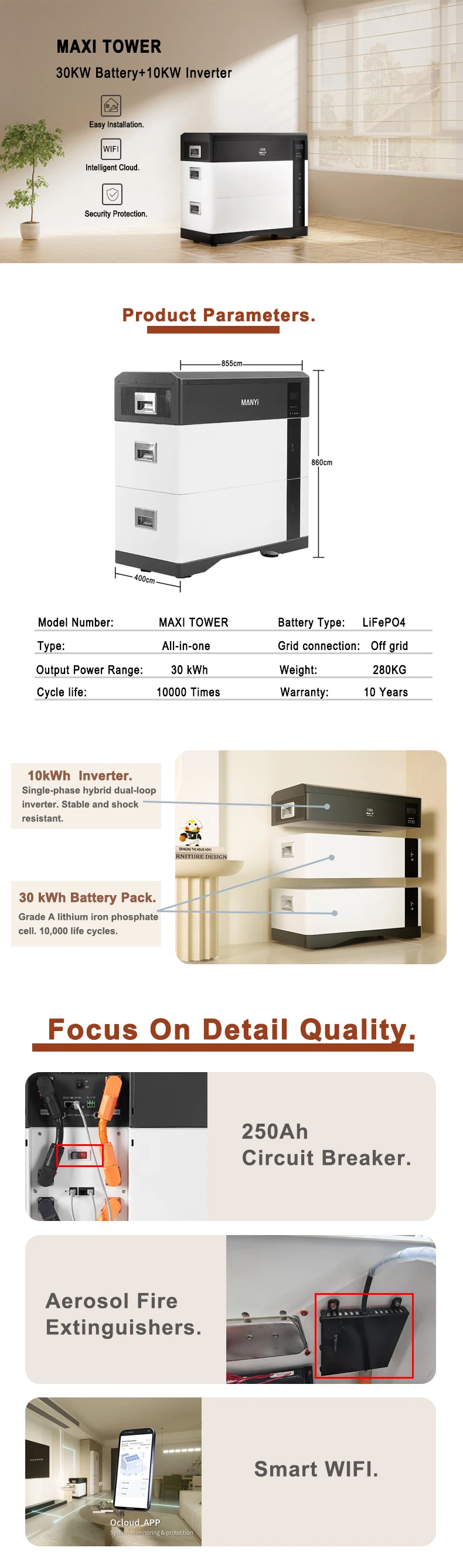 MANYI MAXI Tower All-In-One 30KW Battery & 10KW Off-Grid Inverter with ...