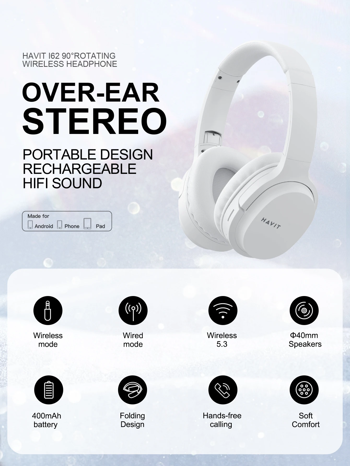 Havit I62 BT Headband Headphones - Wireless & Noise Cancelling