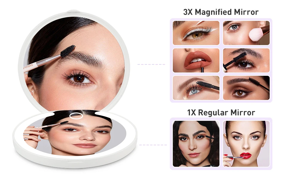 Rechargeable LED Makeup Mirror Portable Foldable Travel Handheld Pocket Small Pocket LED MIrror ...