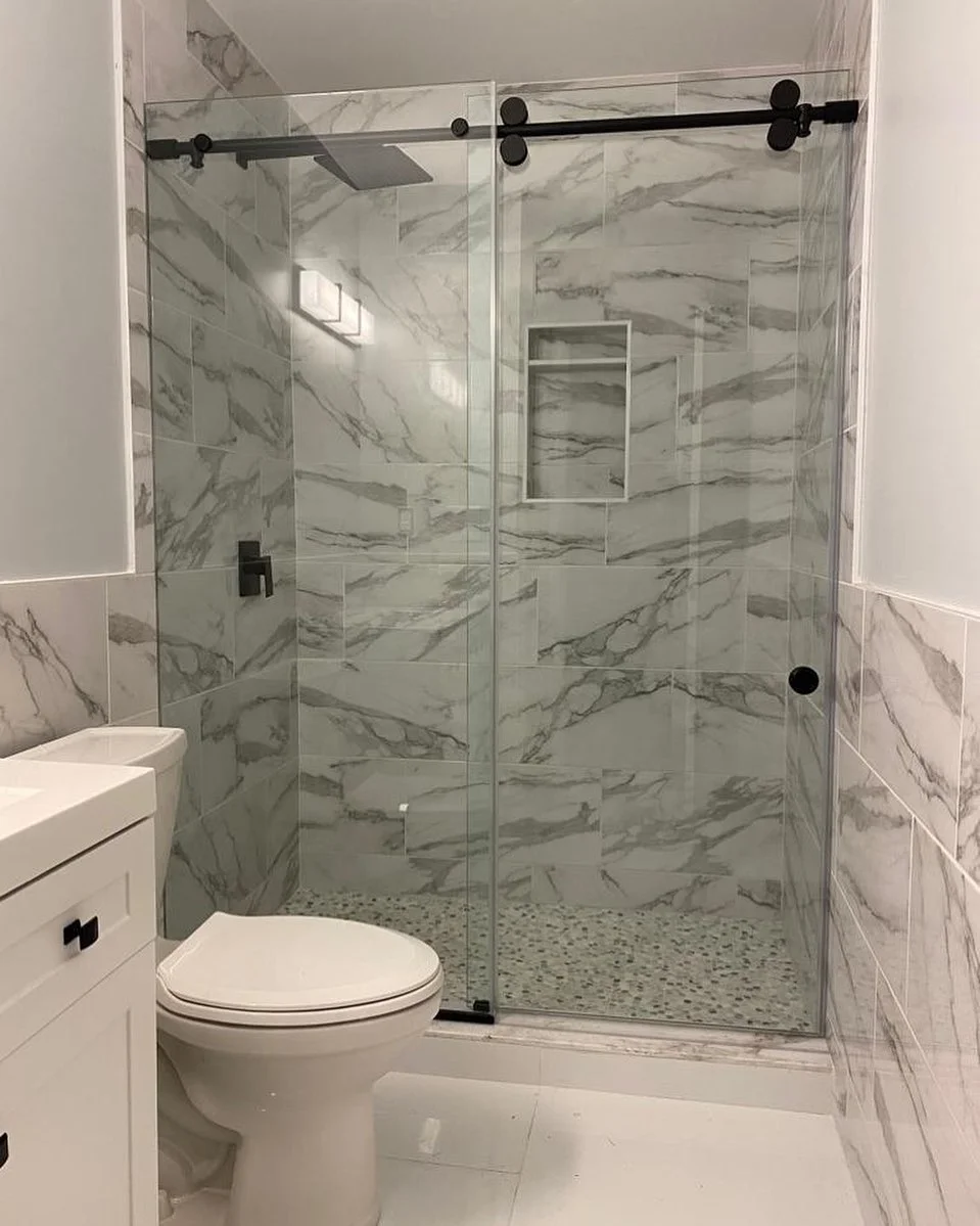 Safty Heavy Duty Glass Sliding Door System Sva-0009b Round Pipe Shower Frameless Sliding Doors ...