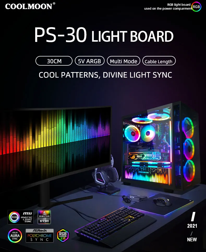 COOLMOON RGB Light Board - Illuminate Your Desktop Gaming