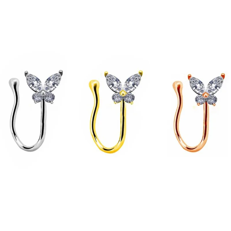 Alloy Butterfly Nose Cuff Hoop Faux Nose Clip Inlaid Diamond Color ...