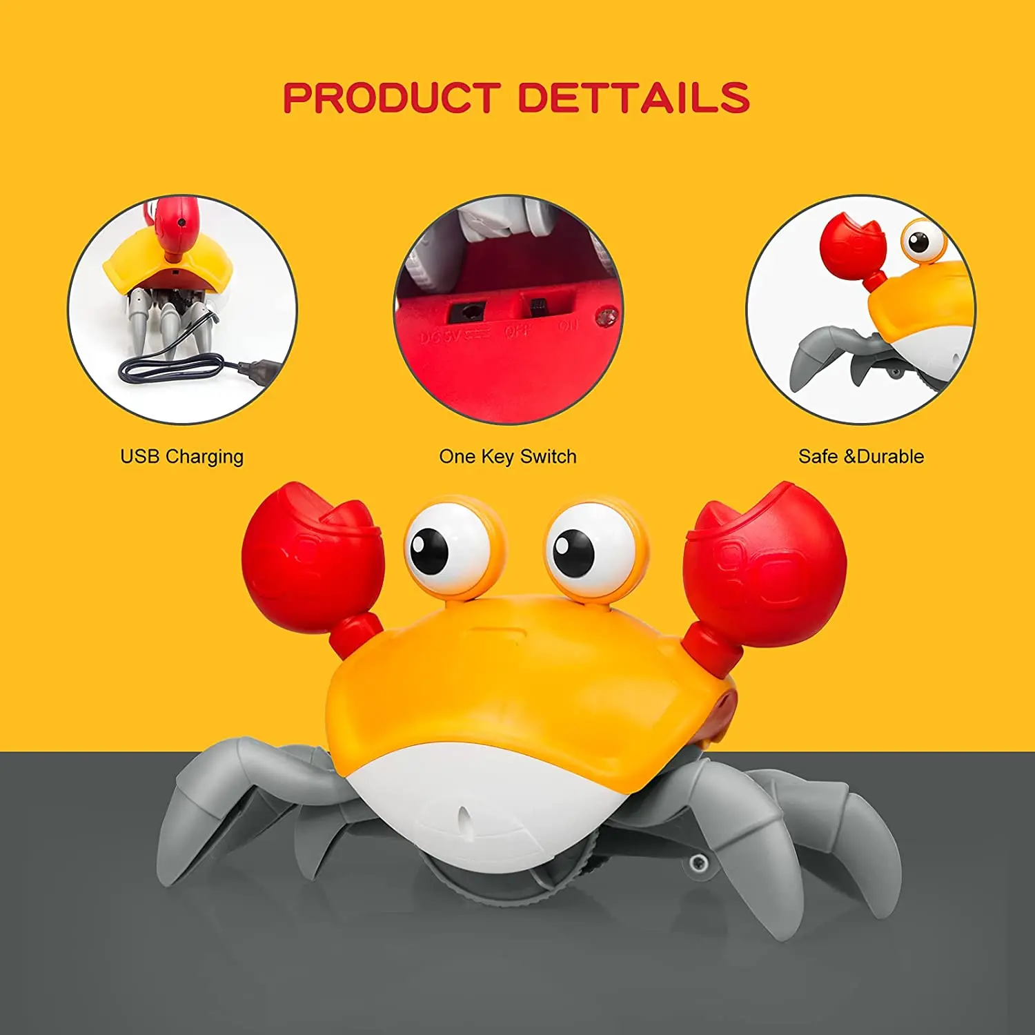 Crawling Crab Toy Sensor Obstacle Avoidance Function With Music And Led ...