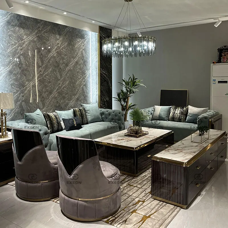 Luxury High Gloss Real Genuine Leather Sofa Set for Living Room