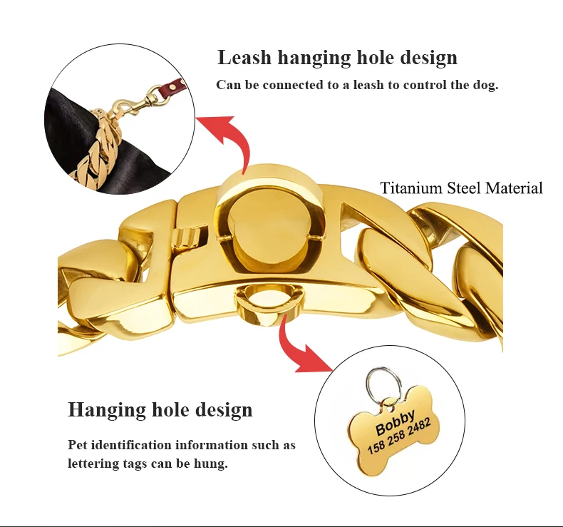 Luxury Gold Collares De Perros Pet Big Hip Hop Leads Chains Kit Dog ...