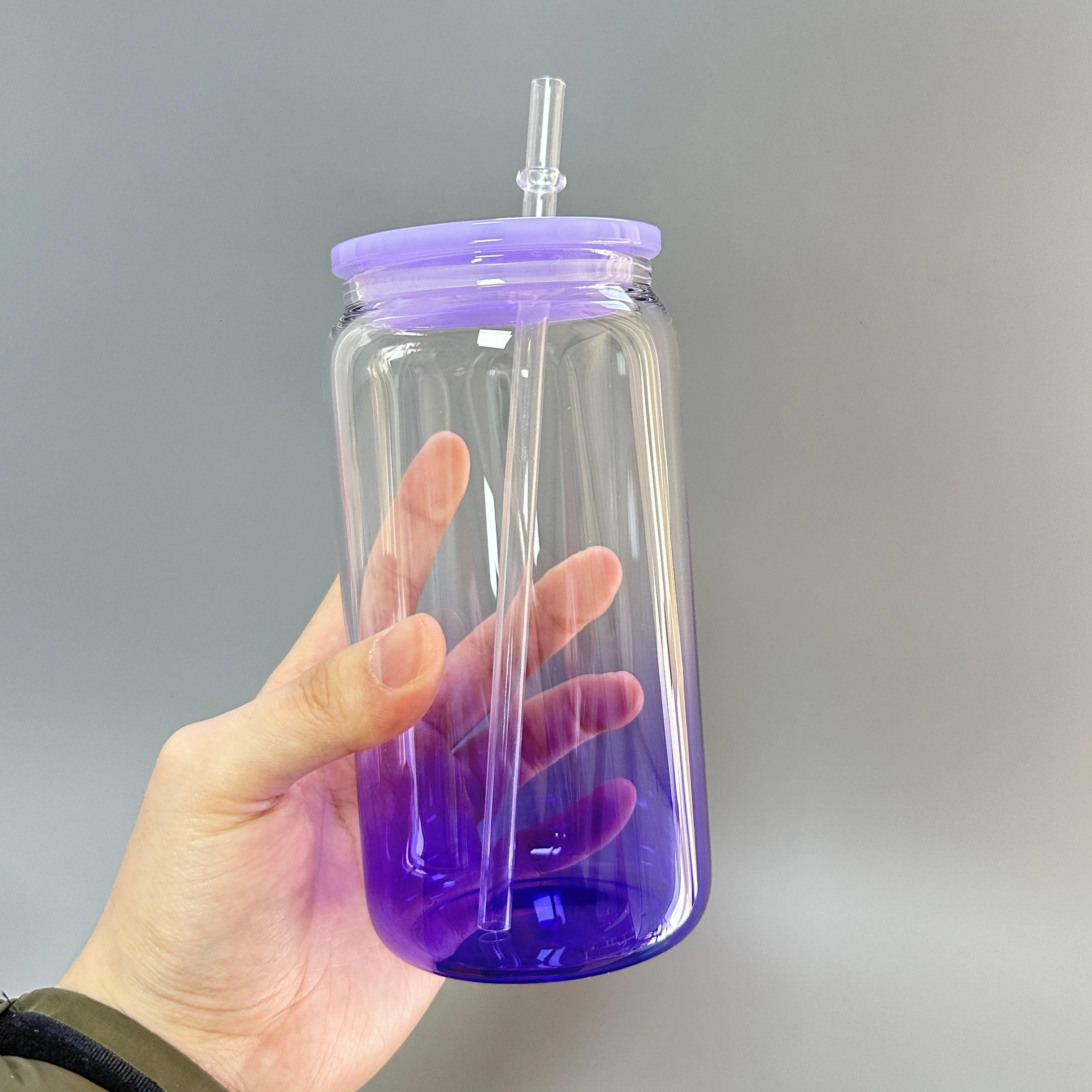 Bpa Free 16oz Colorful Clear Borosilicate Ombre Jelly Glass Can With ...