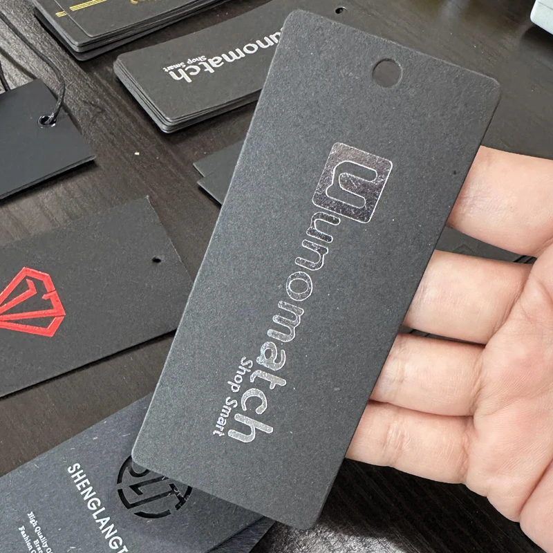 Thick Black Cardboard Embossed Swing Tag Clothing Garment Tags for Clothes