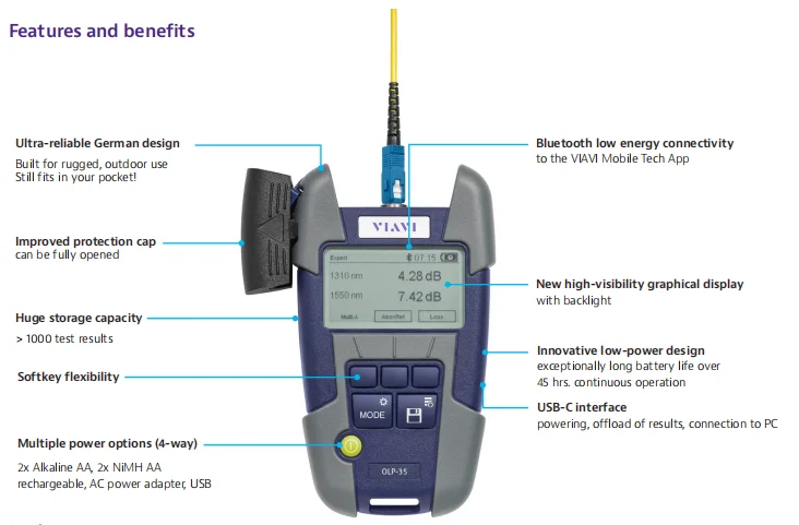 VIAVI OLP-35V2 Optical Power Meter -65 to +10 dBm, 850-1625 nm, Ideal ...