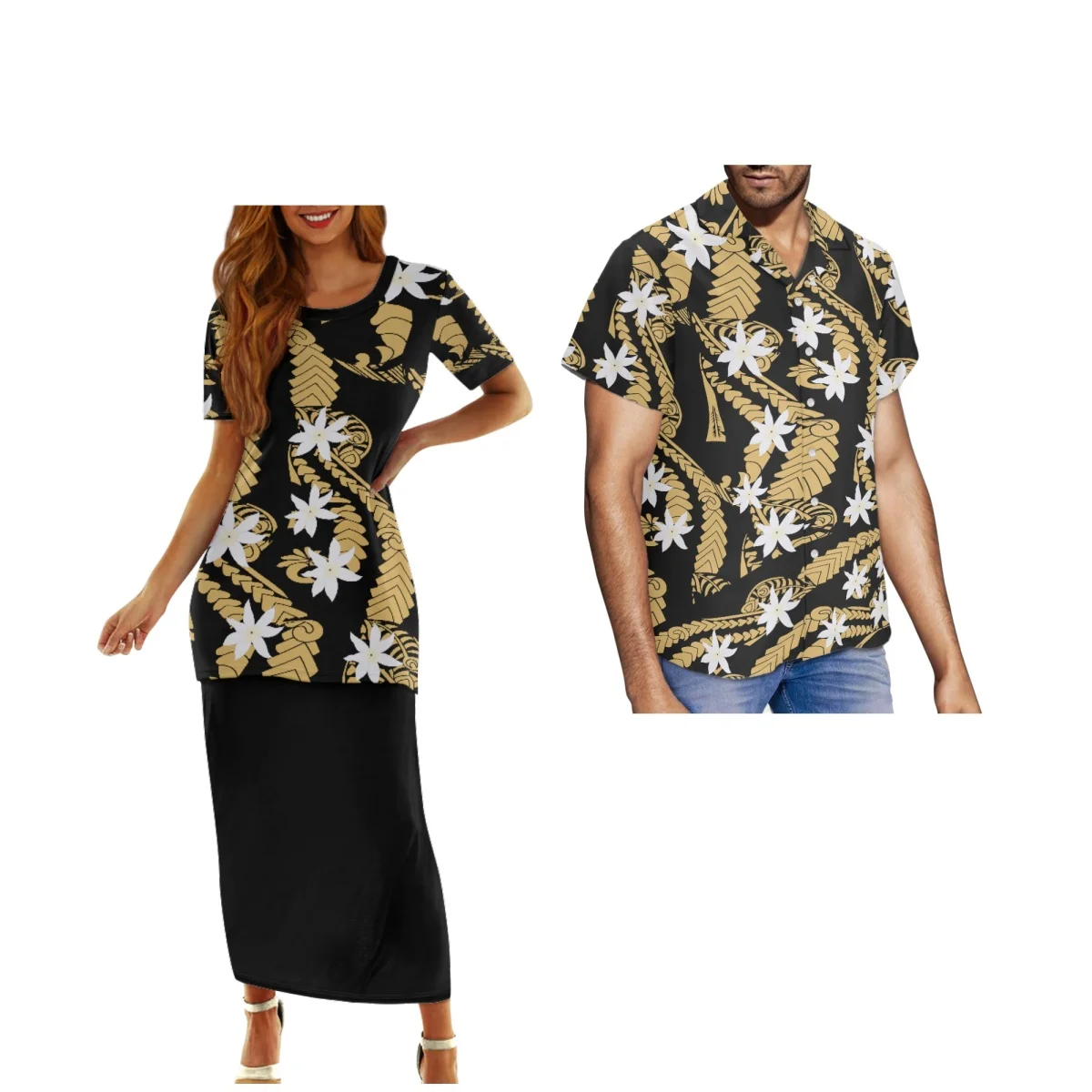 Couples Islands Set Clothing Party Samoan Print Casual Dresses