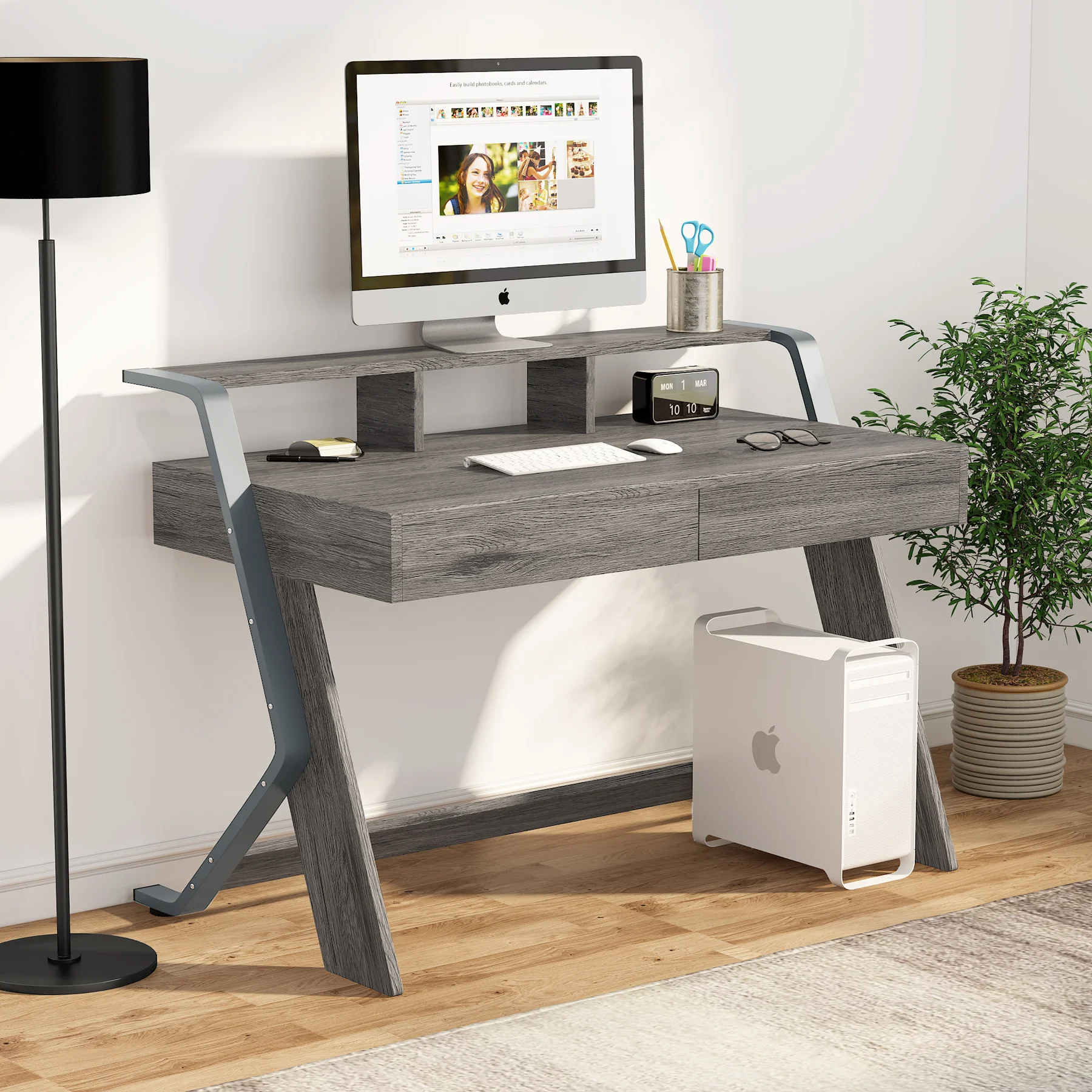Tribesigns Computer Table Desk With 2 Storage Drawer 47 Inch Writing ...