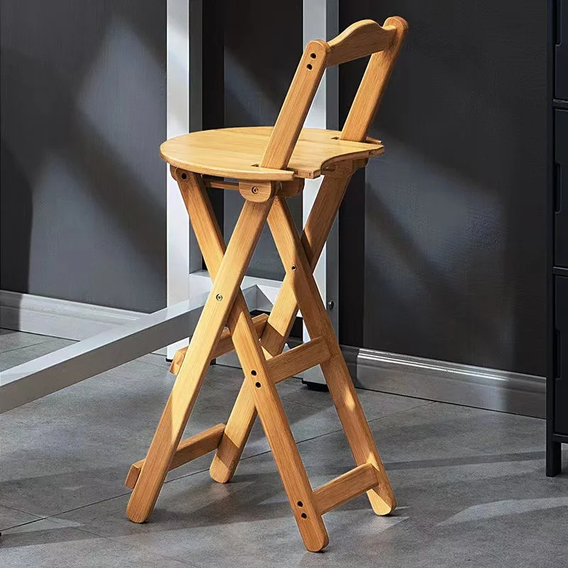 Portable Wooden Bar Chairs With Backrest and Footrest Folding ...