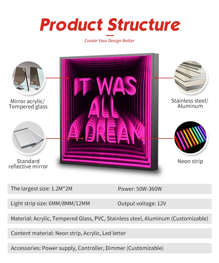 Cosun Pink Neon Mirror Sign - Customizable Light Art