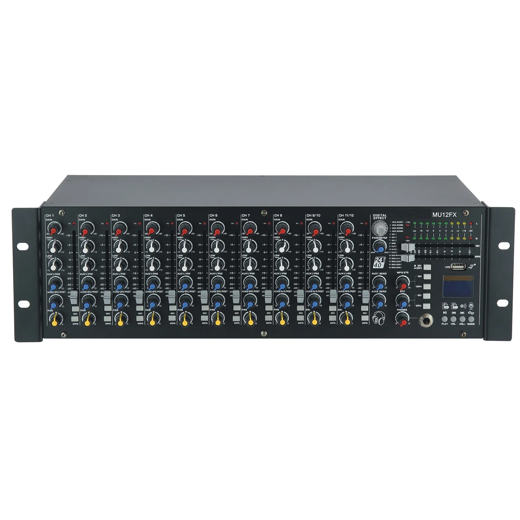 Professional 3U Rack 12-Channel Audio Mixer Console PA System