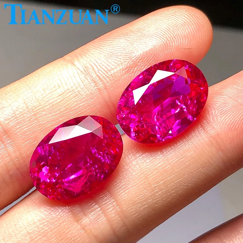 Natural Ruby Inclusions - Lab Created Oval Pink Gemstone
