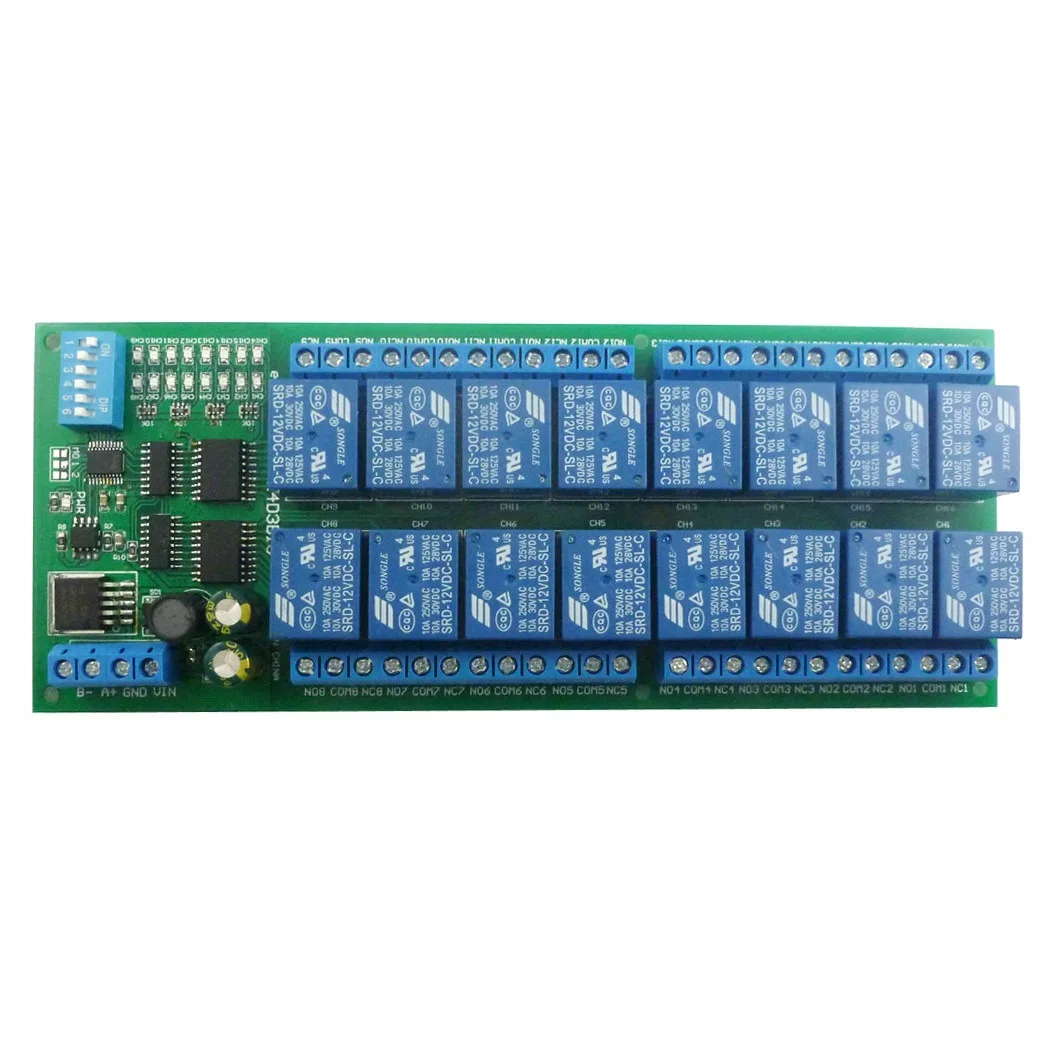 12v 16 Channel Din Rail Rs485 Relay Modbus Rtu Protocol Remote Control ...
