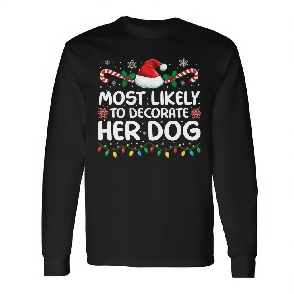 Most Likely To Decorate Her Dog Christmas Matching Long Sleeve T-Shirt ...