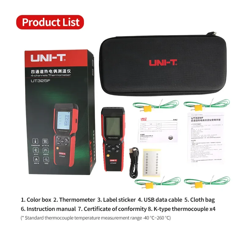 Uni-t Digital Thermometer 4 Channel Ut325f Temperature Tester J/t/e/r/s ...