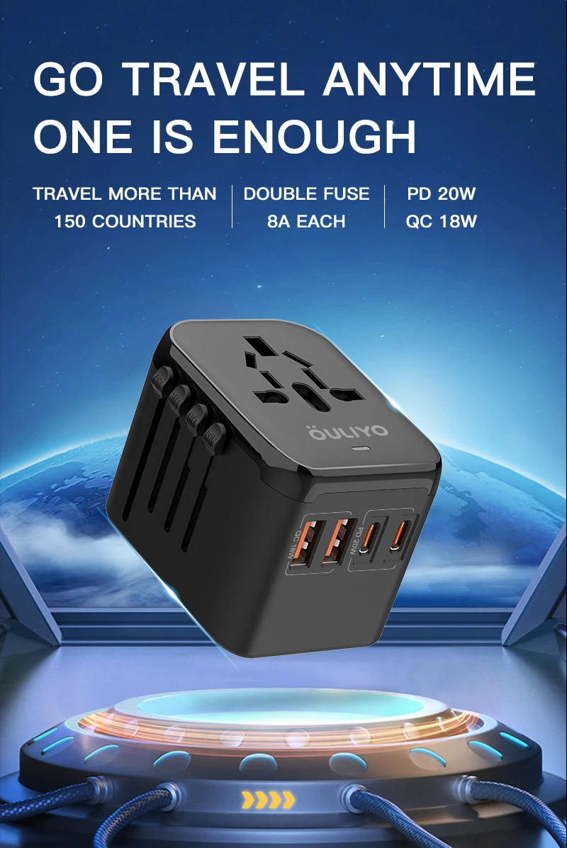 All In One Universal Travel Adapter Plug With Usb And Type-c Wall ...